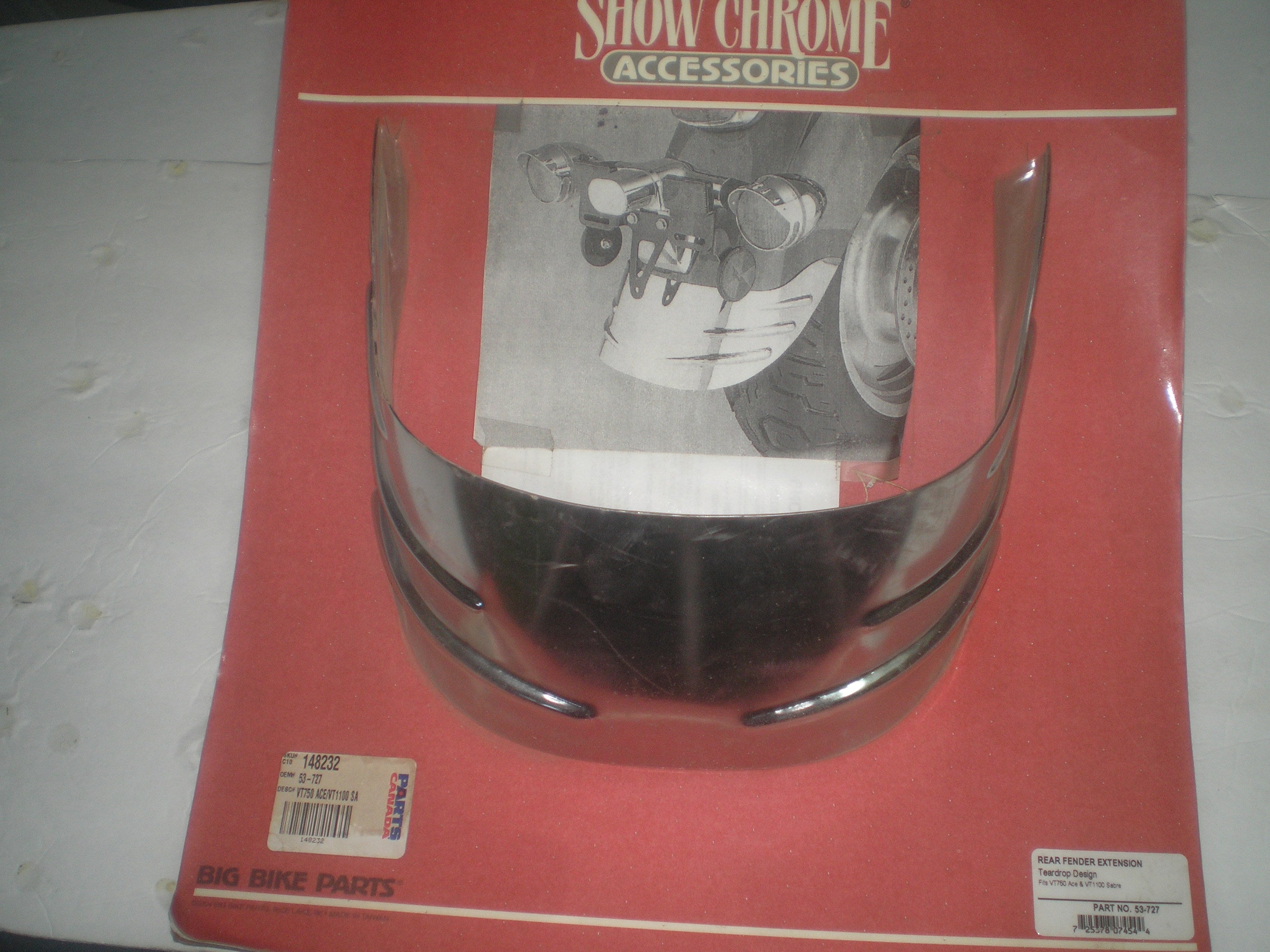 HONDA VT750 VT1100 Chrome Rear Fender Extension Teardrop Design Big Bi ...